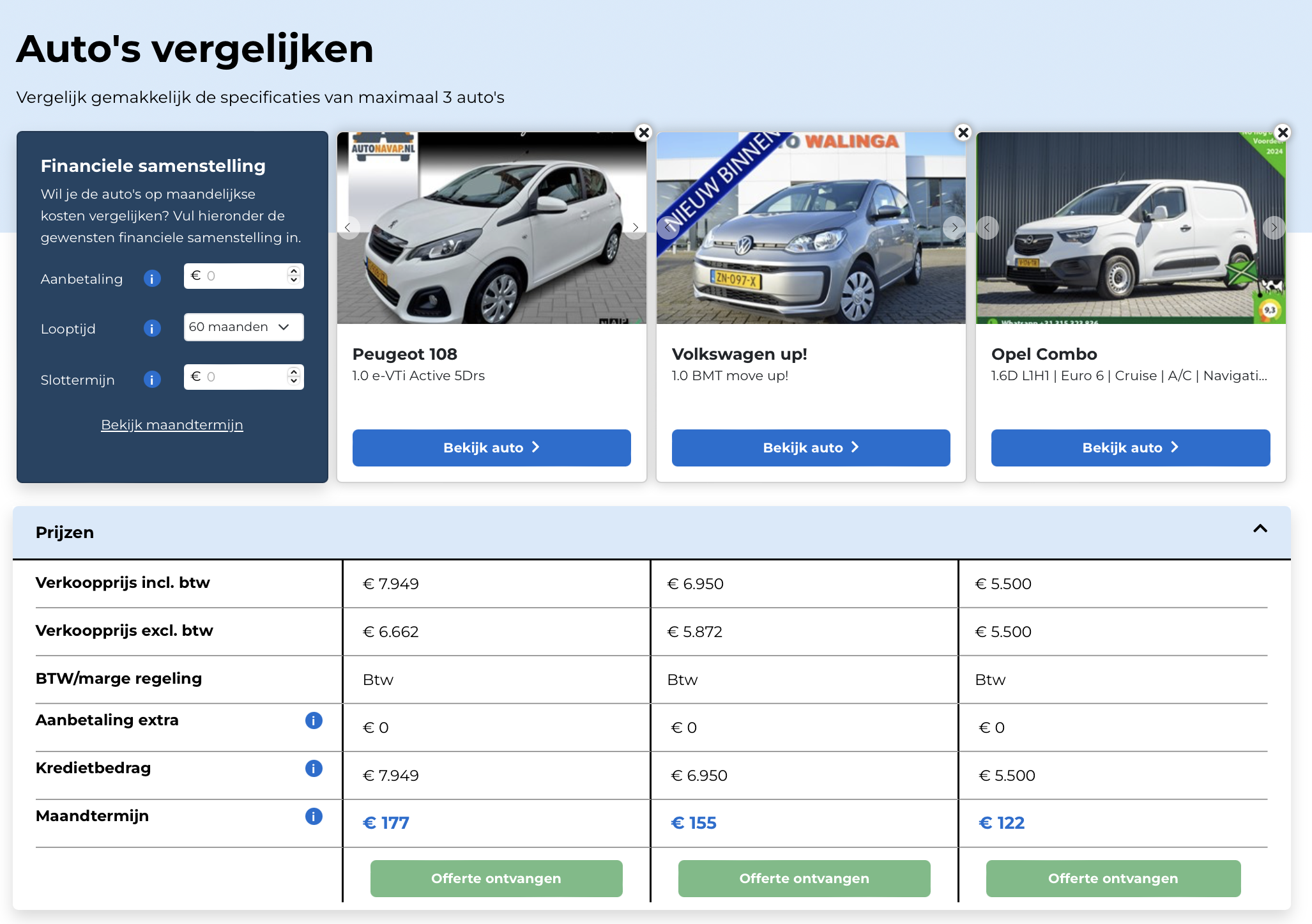 Financial Lease auto's vergelijken | Vergelijk auto opties
